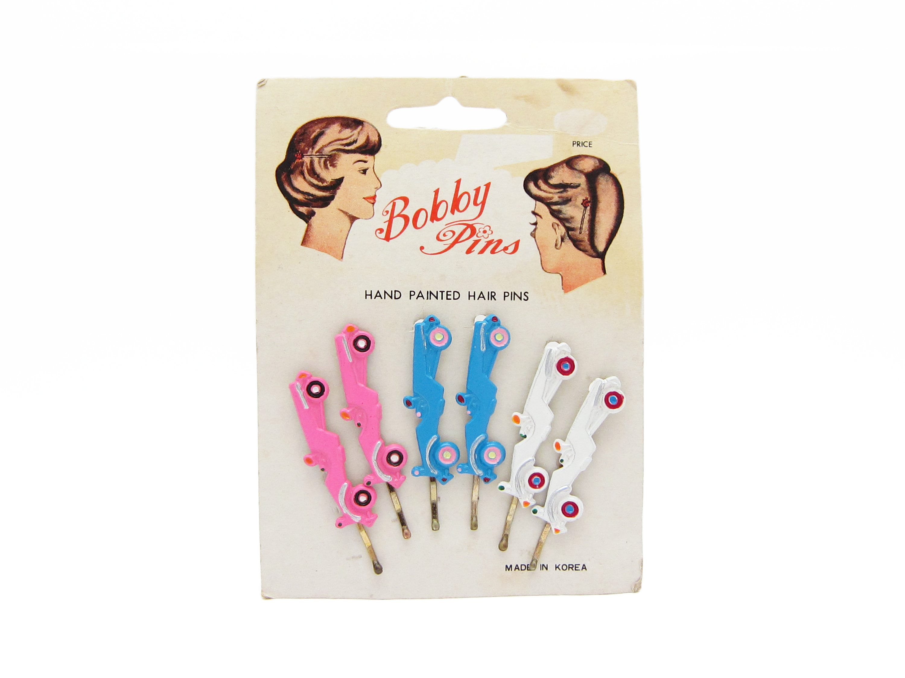 1960's Vintage Bobby Pins, Set of 6 Pink/blue/white CAR RACE Hair Pins ...