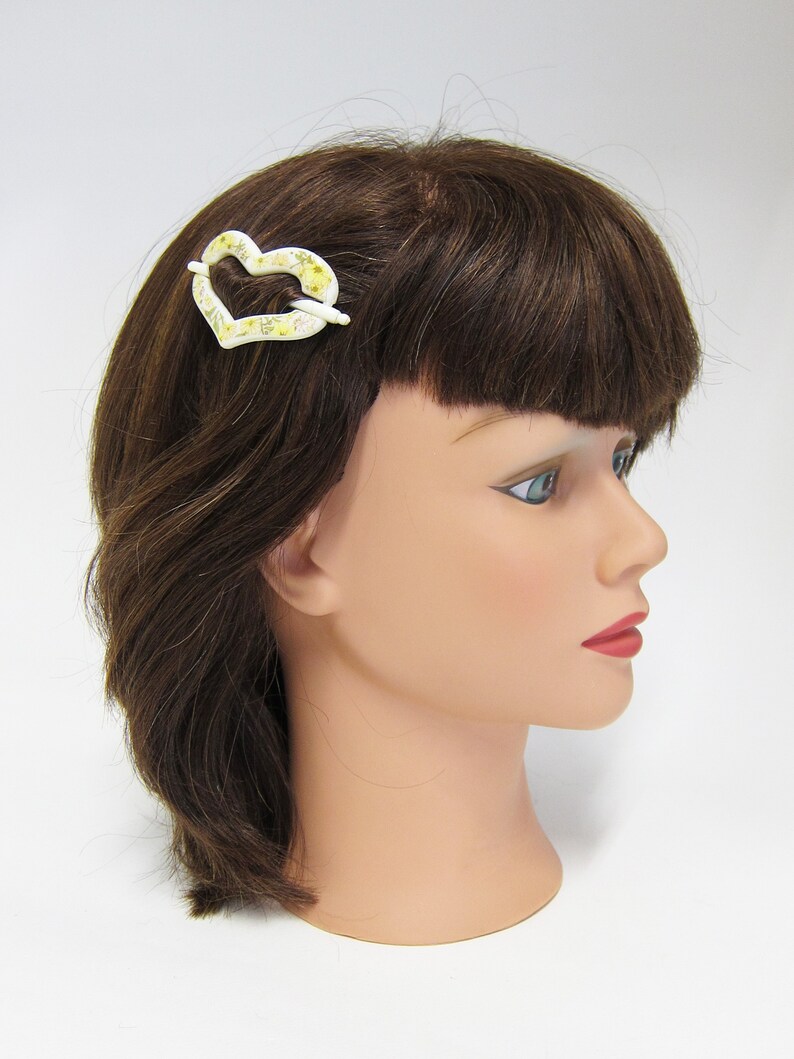 1970's Vintage Hair Clip, Yellow Floral Print Hair Slide Barrette ...