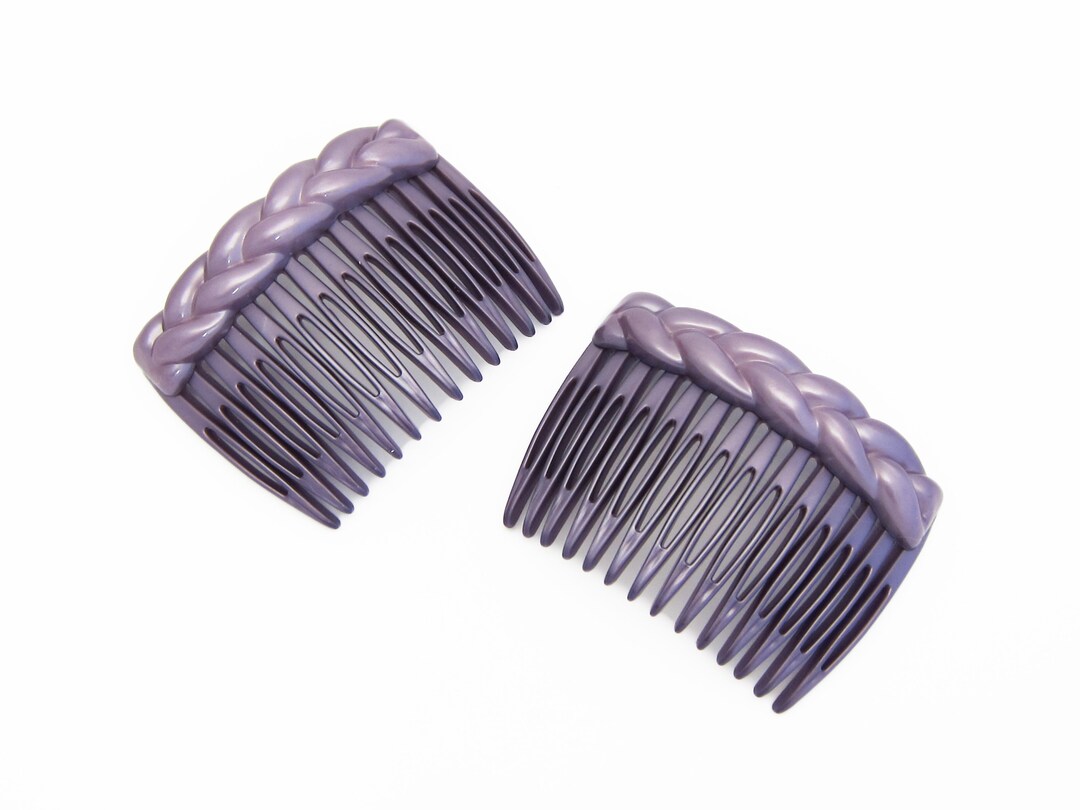 1970's Vintage Side Hair Comb PAIR, 2.5 Pearly Lilac Plastic, Braided ...