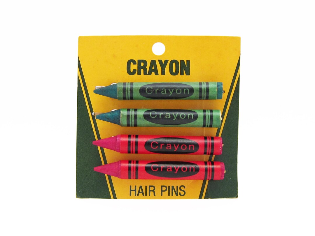 1970's Vintage CRAYON Bobby Pins, 2.4" Dark GREEN & RED Wood Crayon ...