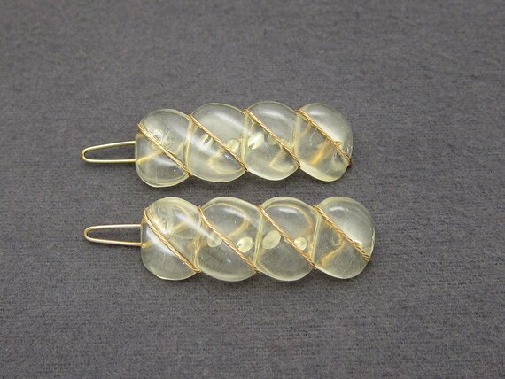 1980's vintage barrettes PAIR, 1.9" translucent light… - Gem