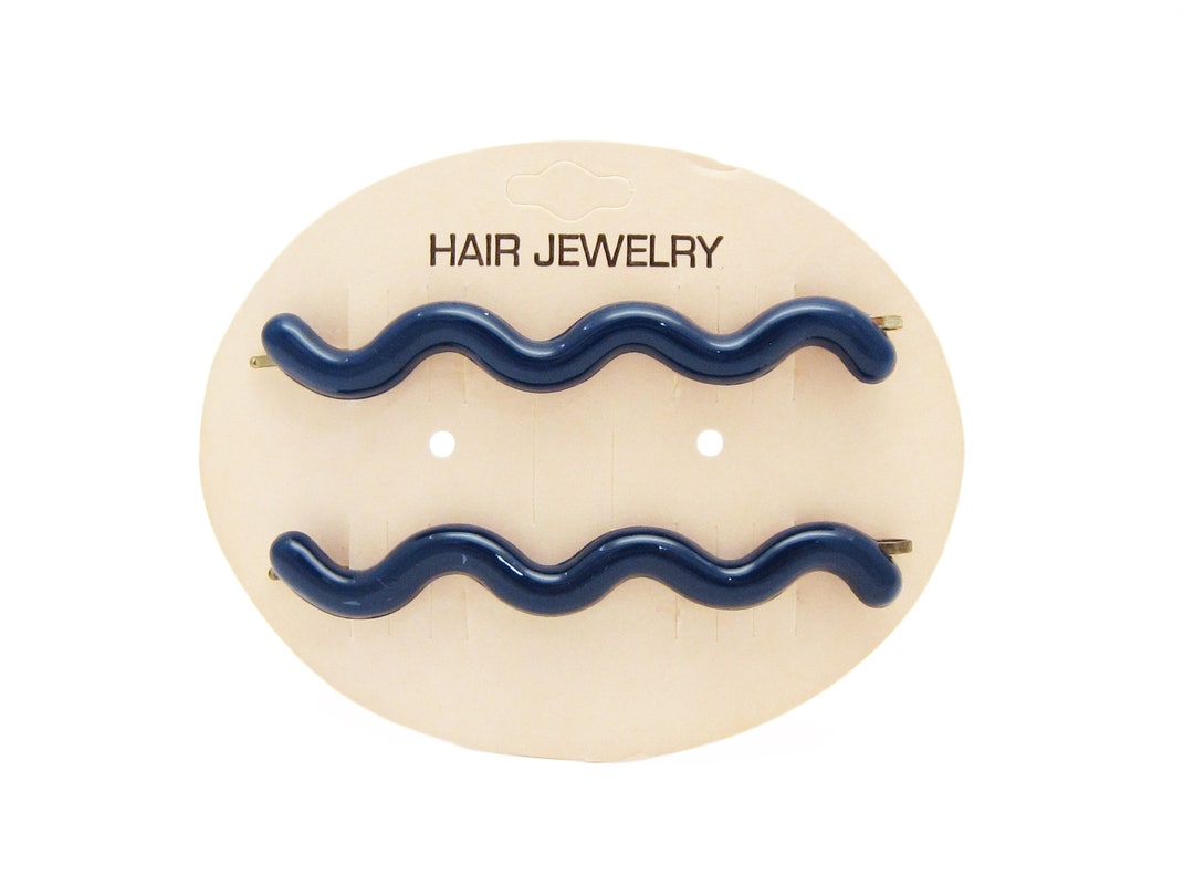 LARGE 1980's Vintage ZIG ZAG Bobby Pin Pair, 3.2" Midnight Blue Plastic ...