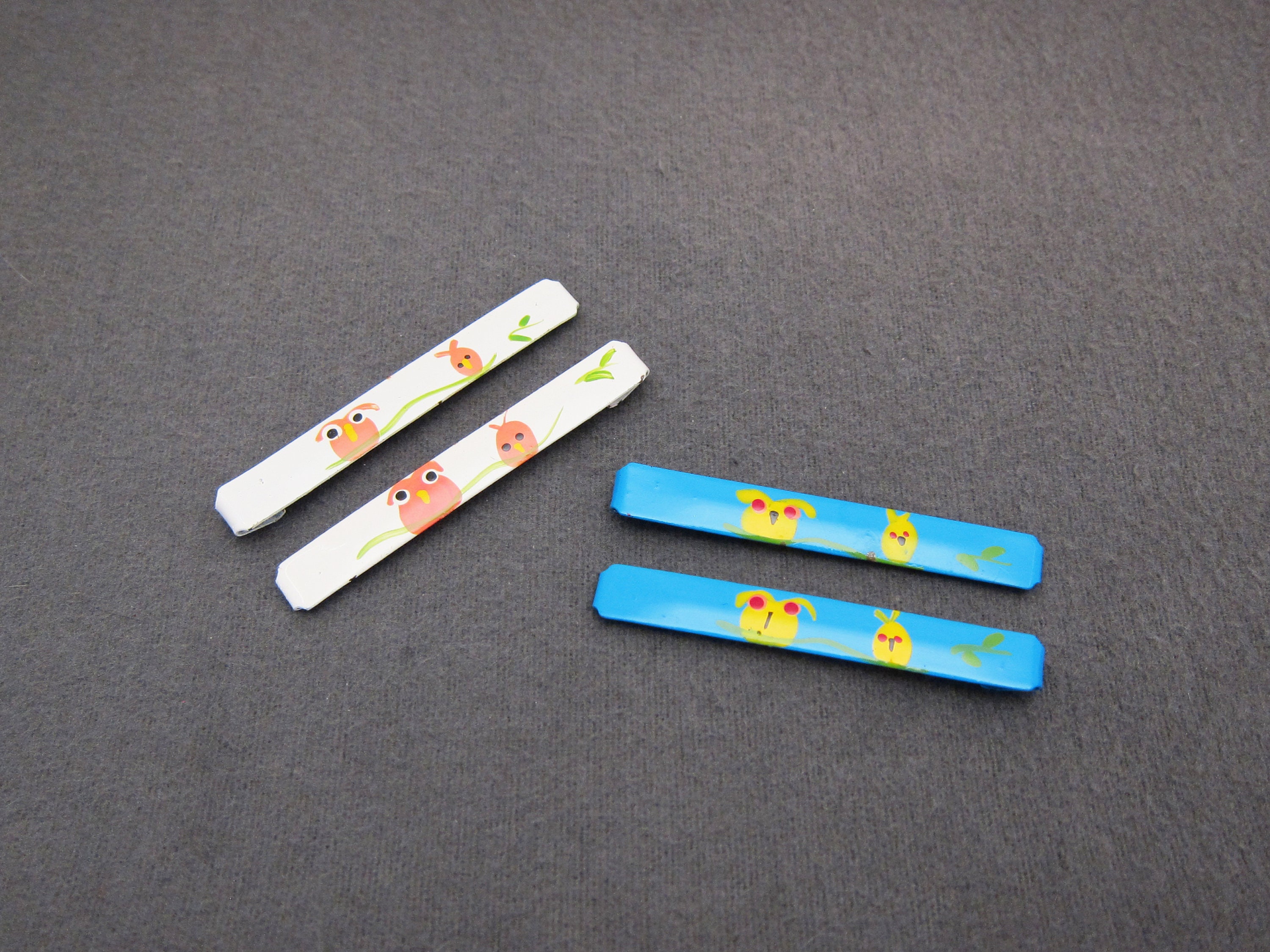 1980's Vintage HAND-PAINTED Hair Clips, 2.4" White & Blue Enamel Stay ...