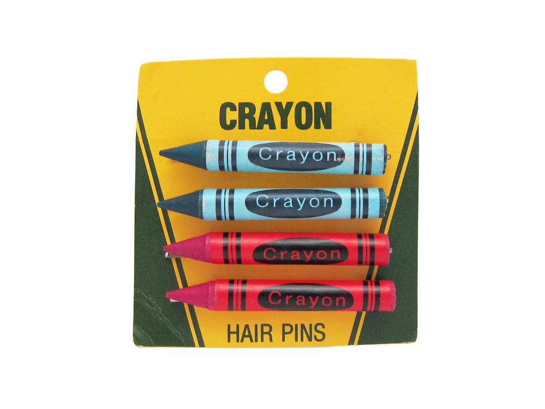 1970's Vintage CRAYON Bobby Pins, 2.4" Dark TEAL Blue & RED Wood Crayon ...