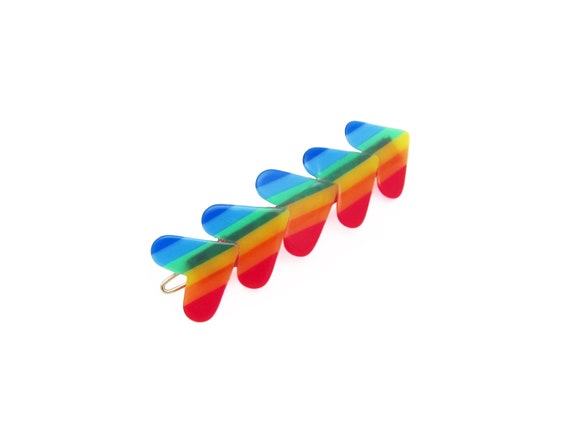 1970's vintage RAINBOW barrette, 2.6" rainbow stripe … - Gem