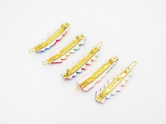 1970's vintage RAINBOW barrettes, 2" hand-painted res… - Gem