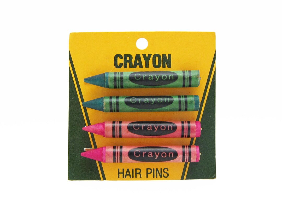 1970's Vintage CRAYON Bobby Pins, 2.4" Dark GREEN & Dark Hot PINK Wood ...