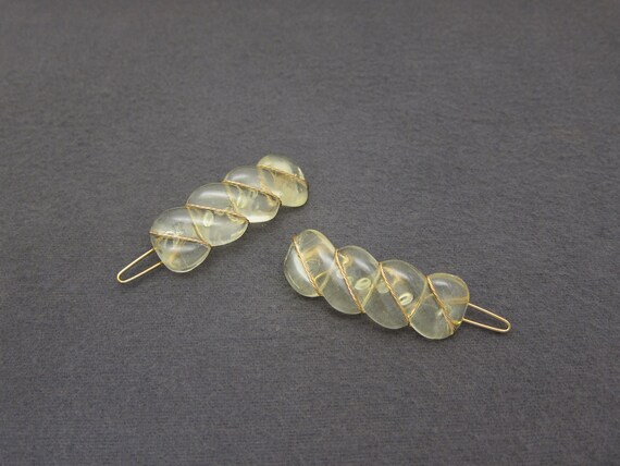 1980's vintage barrettes PAIR, 1.9" translucent light… - Gem