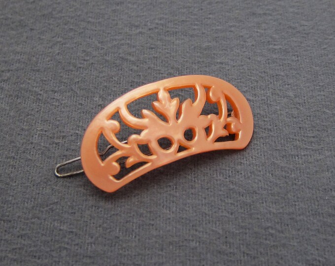 1990's Vintage Hair Clip, 2" Apricot-orange CELLULOSE ACETATE Curved ...
