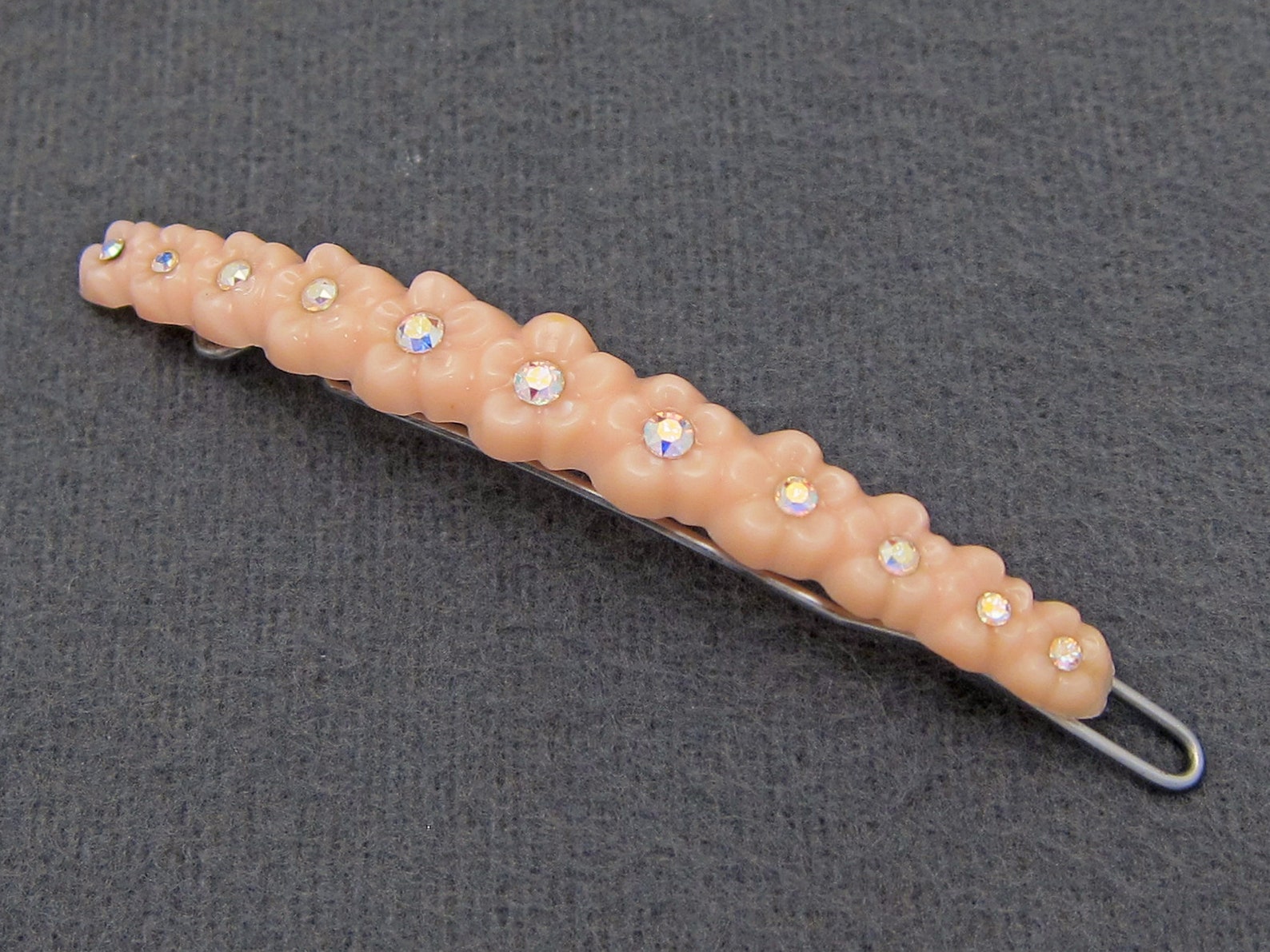 1950's GOODY Vintage Hair Clip, 2.3" Blush Pink Plastic Floral Skinny ...