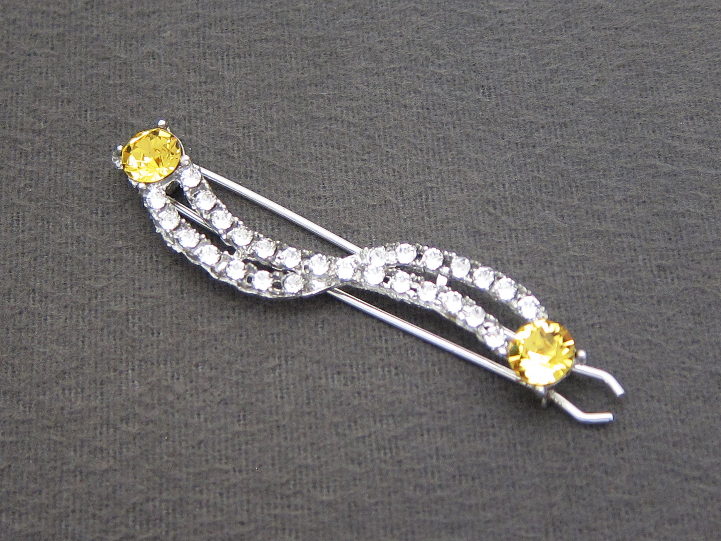 1950's Vintage Hair Clip, 2.7" Silver-tone WAVE Barrette W/ Swarovski ...
