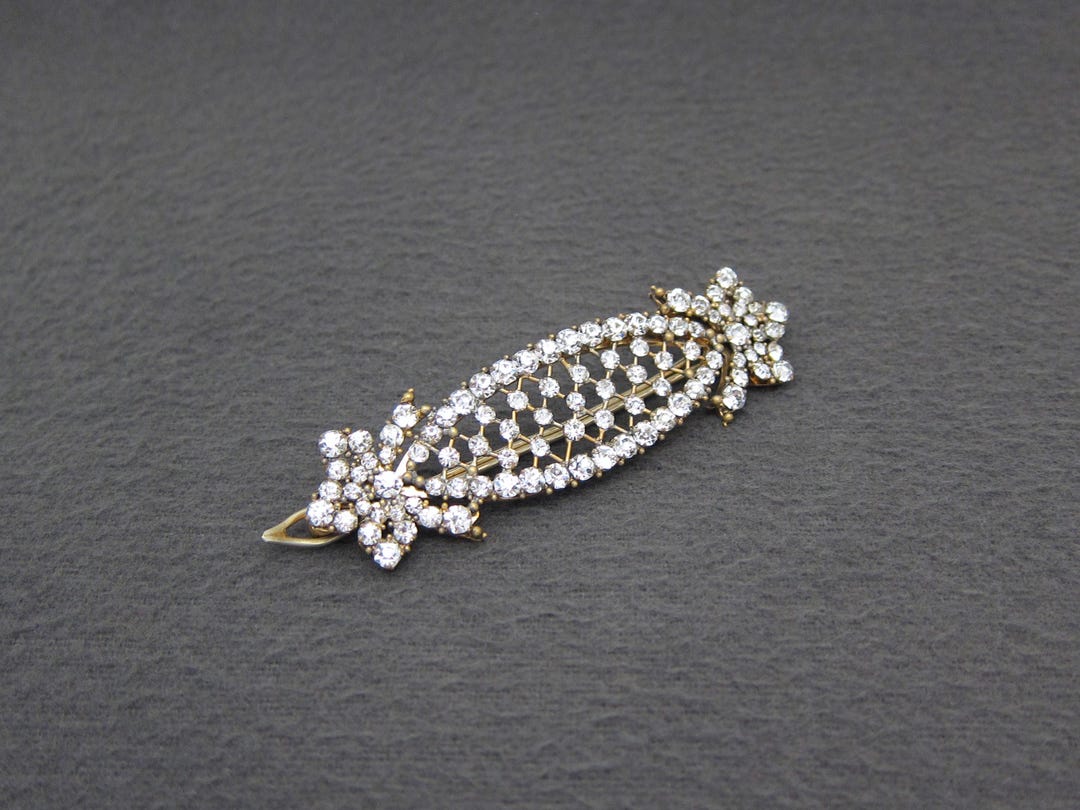 1900's Edwardian Era ANTIQUE Hair Clip, 2.8" Gold Tone BRASS Openwork ...