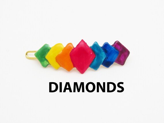 1970's vintage RAINBOW barrettes, 2" hand-painted res… - Gem