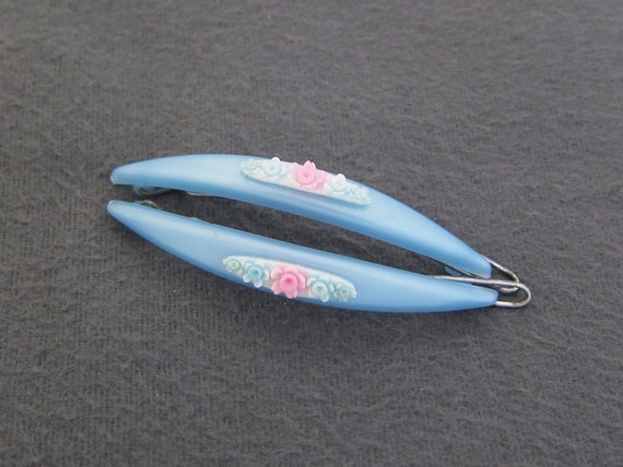 TIP-TOP 1950's vintage hair barrette clip PAIR, light… - Gem