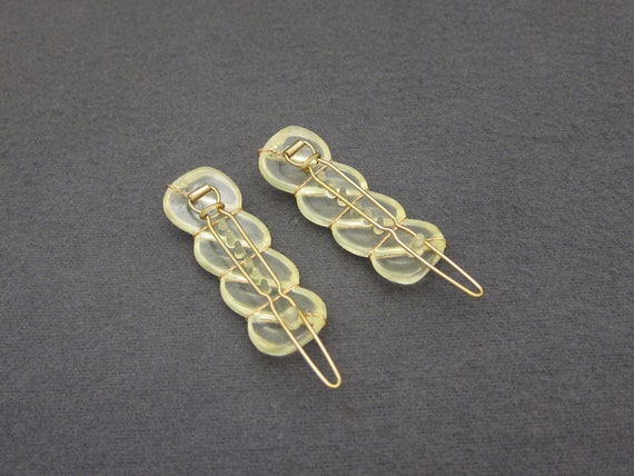 1980's vintage barrettes PAIR, 1.9" translucent light… - Gem
