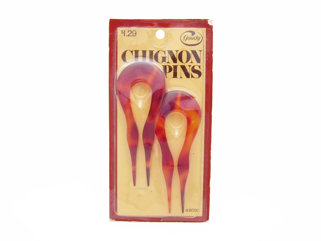 1970's GOODY Vintage Hair Pick PAIR, 4.3" TORTOISESHELL Plastic Chignon ...