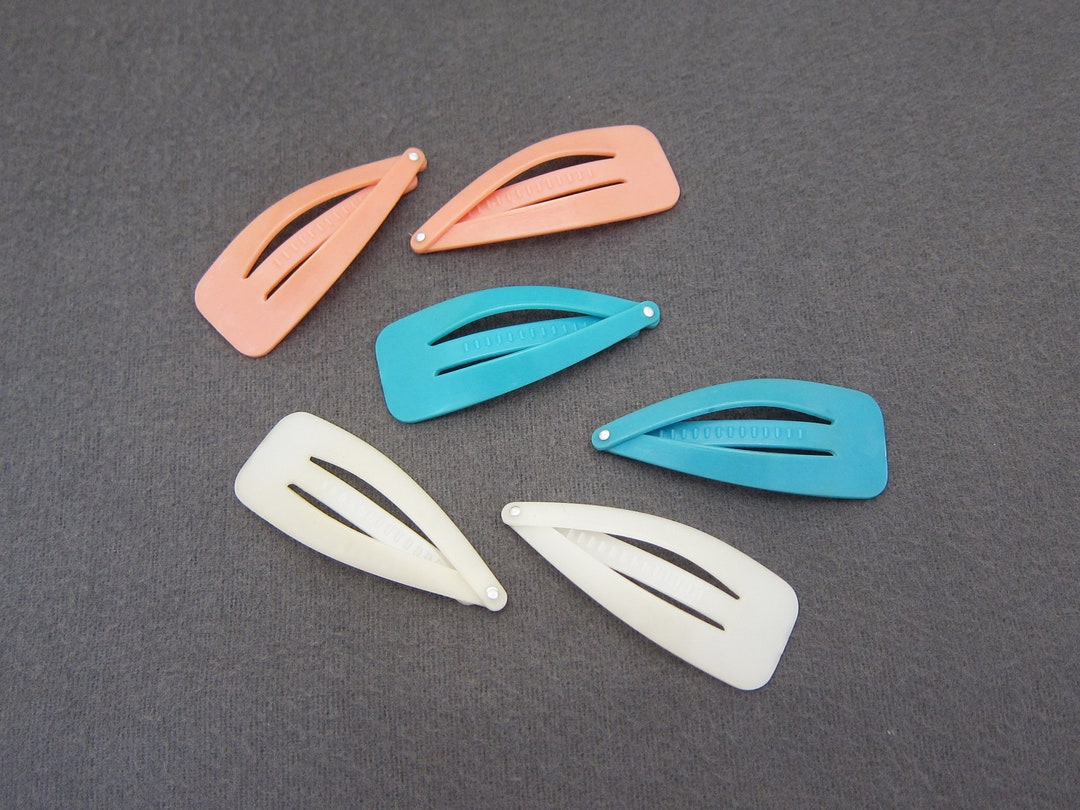 1970's Vintage CLIC CLAC Hair Clips, 2" Pink/teal/white Plastic Snap ...