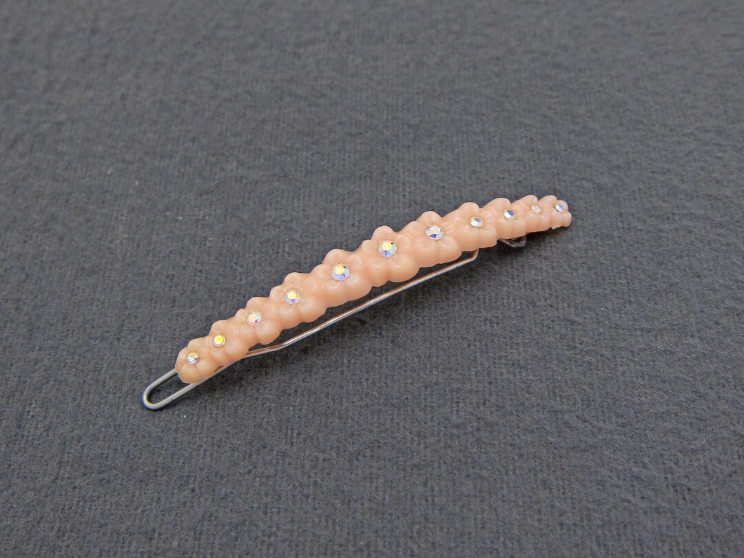 1950's GOODY Vintage Hair Clip, 2.3" Blush Pink Plastic Floral Skinny ...