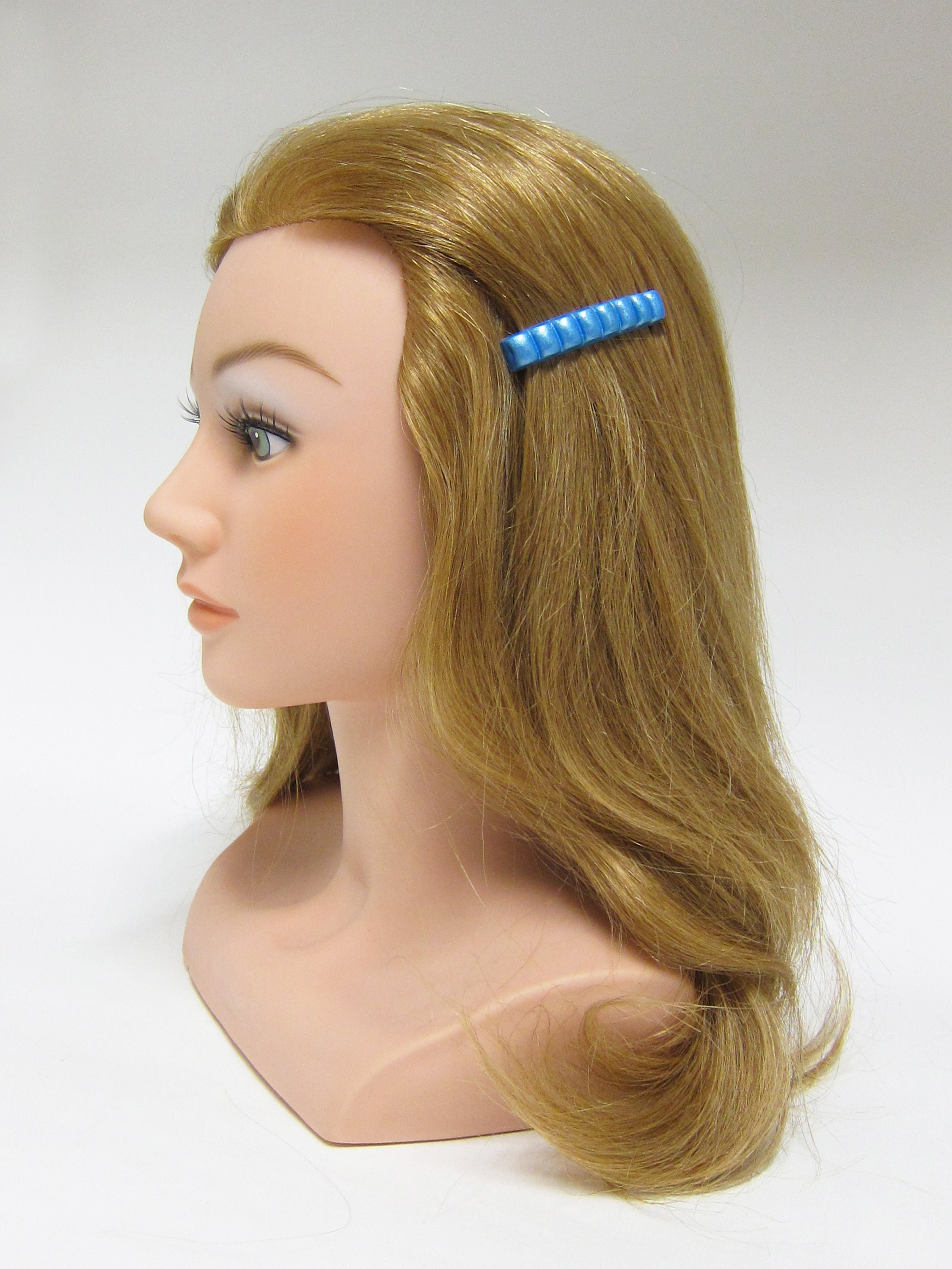 1950's Vintage Hair Clip, Pearly Blue Plastic, 2.2" PUFFY RIBBED ...