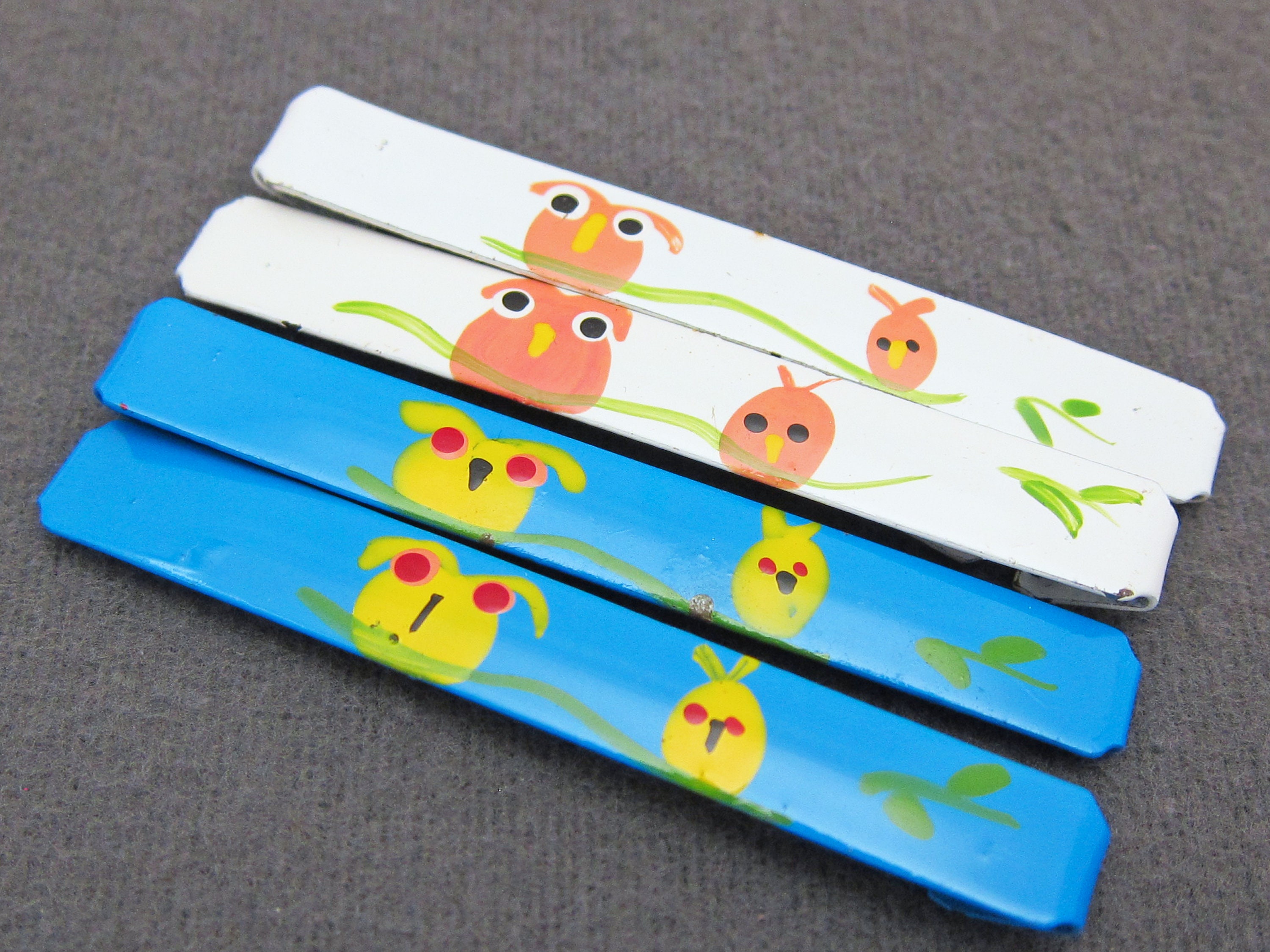 1980's Vintage HAND-PAINTED Hair Clips, 2.4" White & Blue Enamel Stay ...