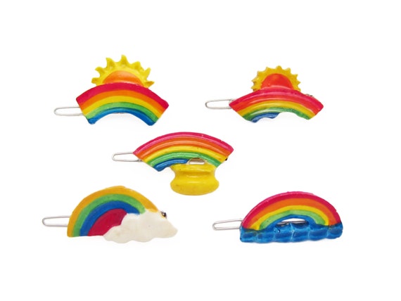 1970's vintage RAINBOW barrettes, hand-painted resin … - Gem