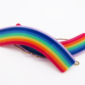 1970's Vintage RAINBOW Barrette PAIR, 2.3 Cellulose Acetate Arched ...