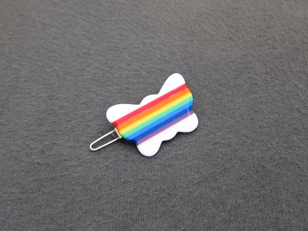 1980's Vintage RAINBOW Barrette, SMALL 1.4" Rainbow Striped Cellulose ...