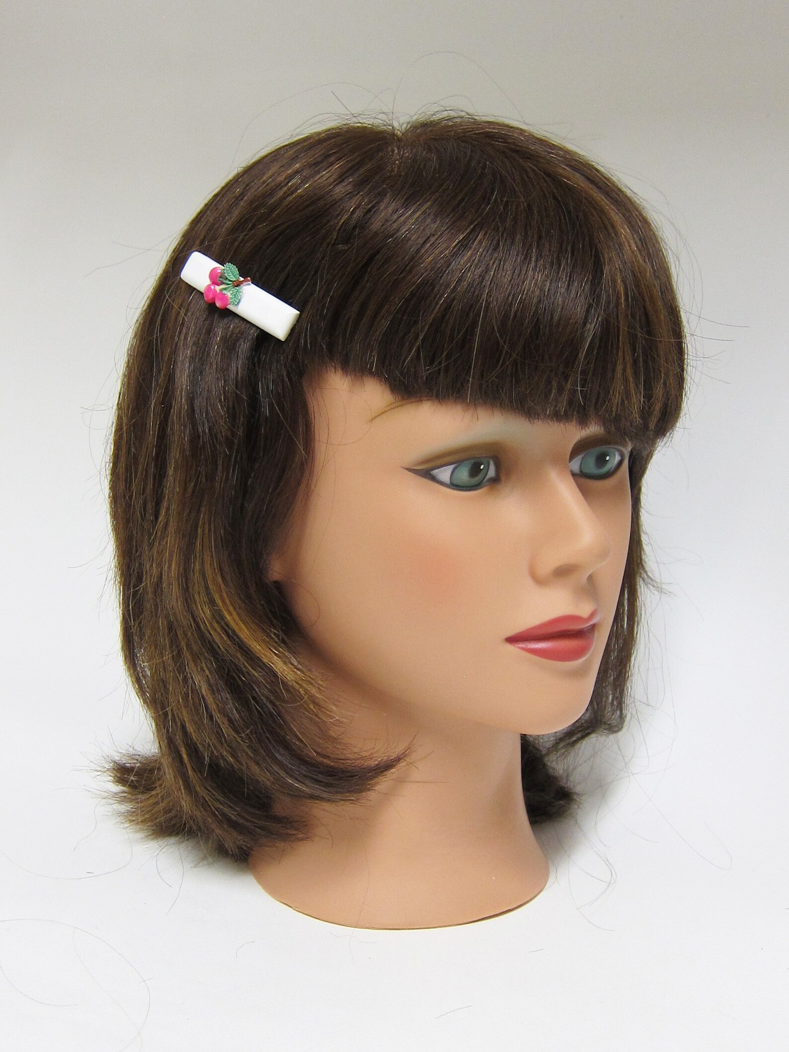 TIP-TOP 1950's Vintage Hair Clip, 2" White Plastic Barrette W/ CHERRY ...