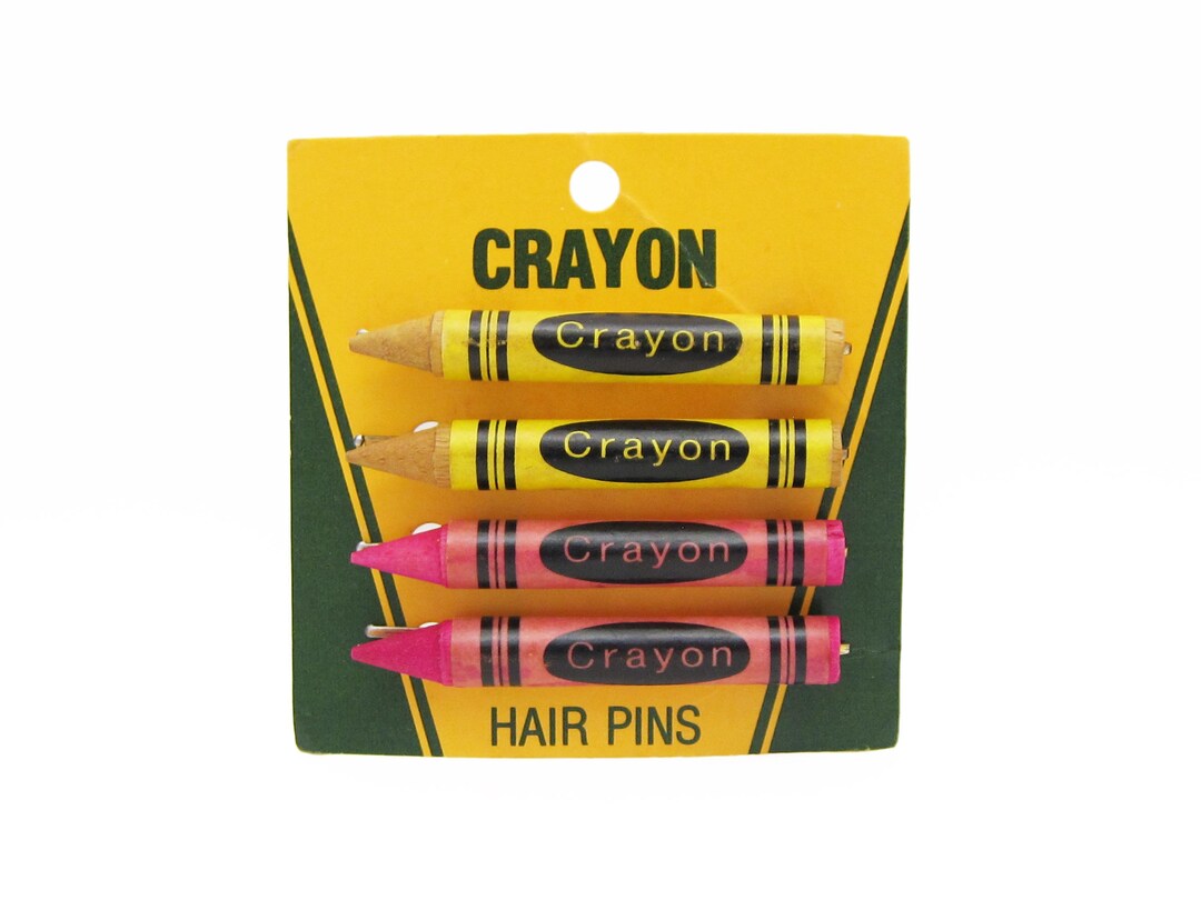 1970's Vintage CRAYON Bobby Pins, 2.4" MUSTARD Yellow & Dark Hot PINK ...