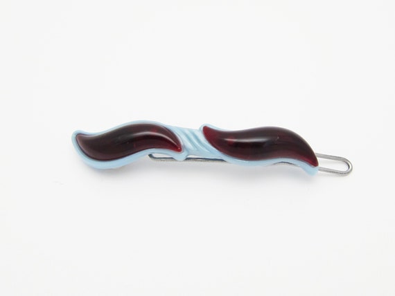 1950's GOODY vintage hair clip, 2.1" light blue/black… - Gem