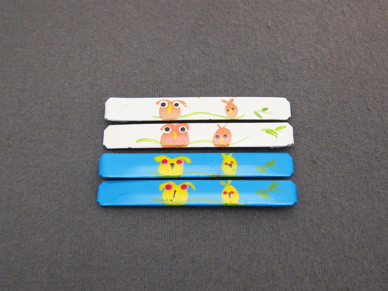 1980's Vintage HAND-PAINTED Hair Clips, 2.4" White & Blue Enamel Stay ...