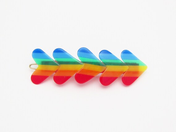 1970's vintage RAINBOW barrette, 2.6" rainbow stripe … - Gem