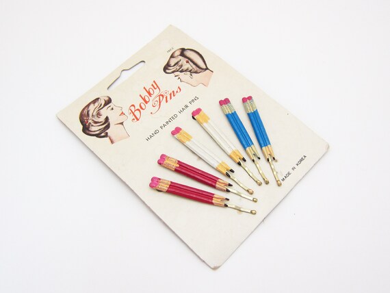 1960's vintage PENCIL bobby pins, set of 6 MUILTICOLO… - Gem