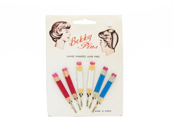 1960's vintage PENCIL bobby pins, set of 6 MUILTICOLO… - Gem