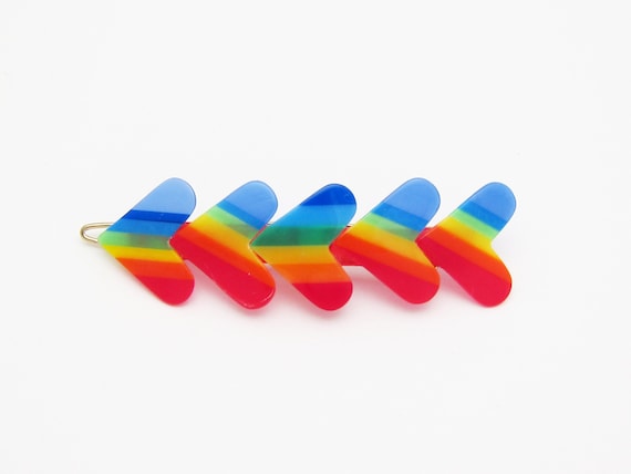 1970's vintage RAINBOW barrette, 2.6" rainbow diagona… - Gem