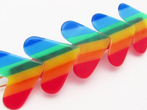 1970's vintage RAINBOW barrette, 2.6" rainbow stripe … - Gem