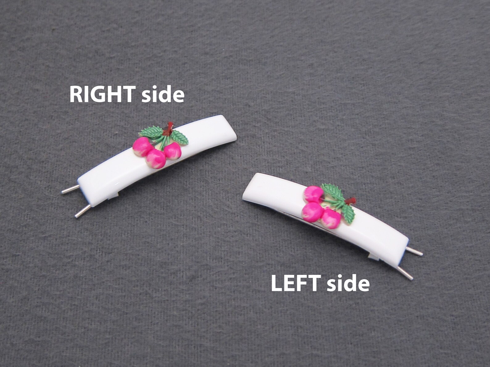 TIP-TOP 1950's Vintage Hair Clip, 2" White Plastic Barrette W/ CHERRY ...