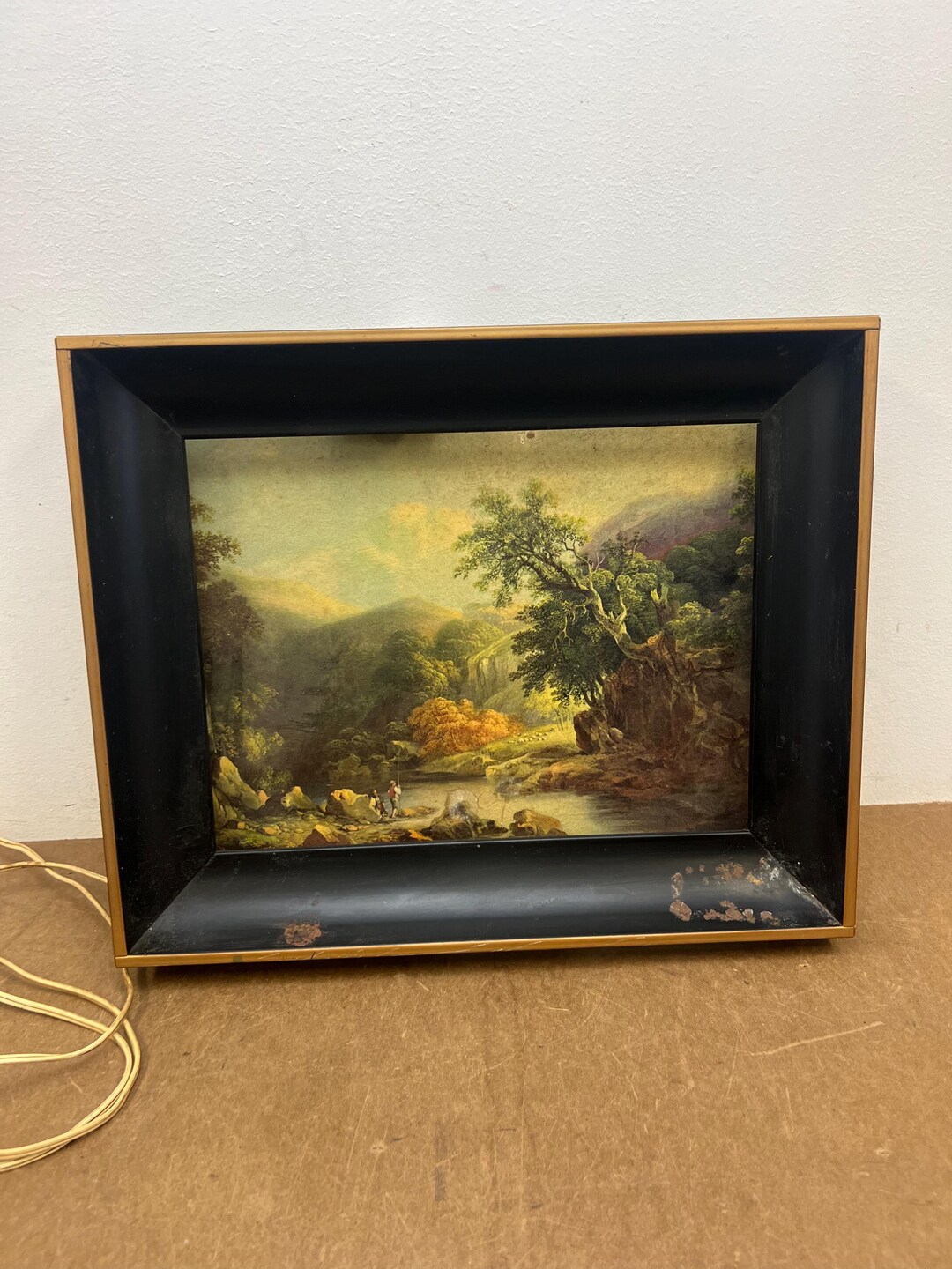 Vintage Metal Shadow Box Lighted Picture Frame Mid Century Modern ...