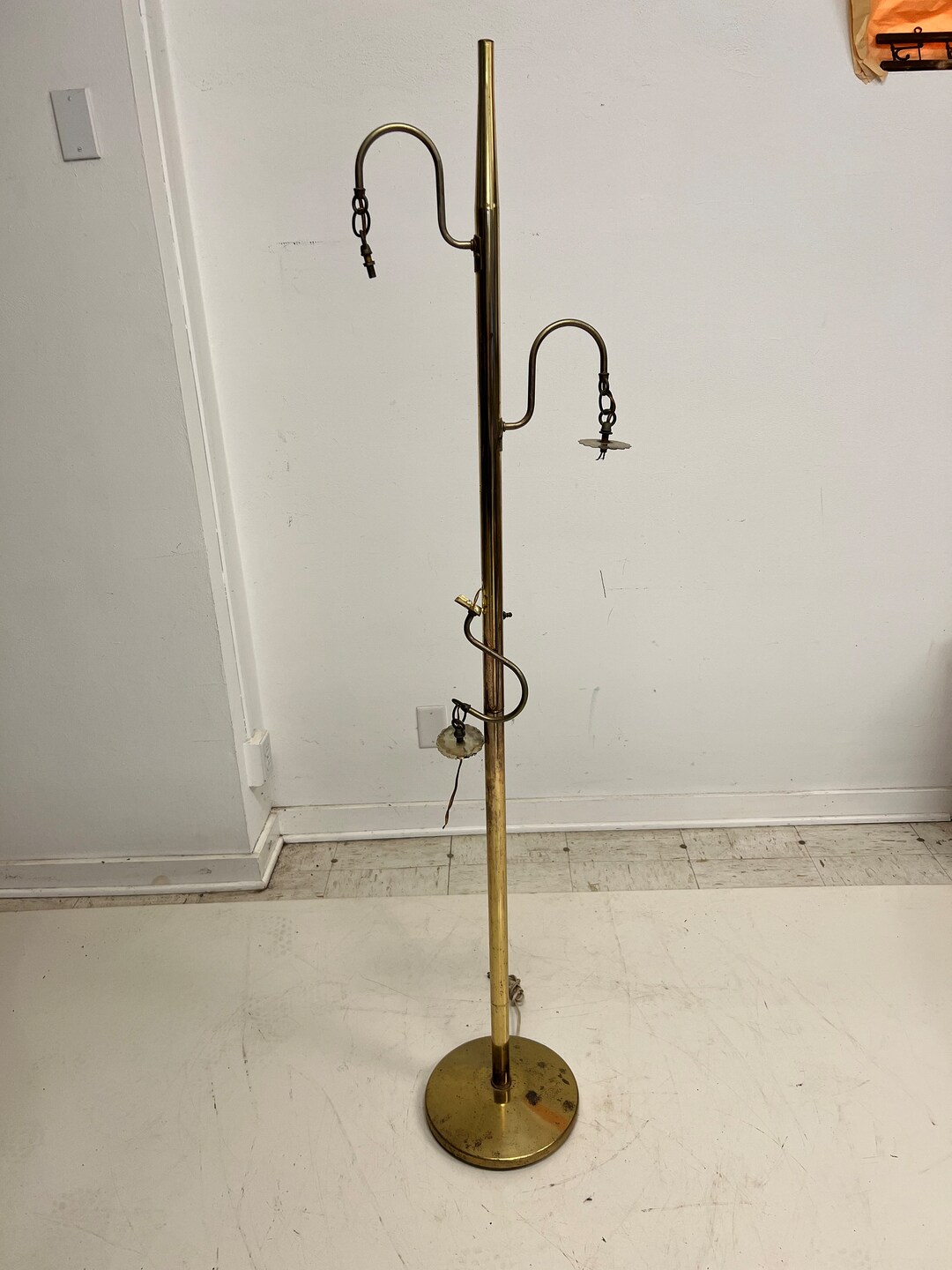 Vintage POLE FLOOR LAMP Mid Century Modern Light Atomic Gold Metal 50s ...