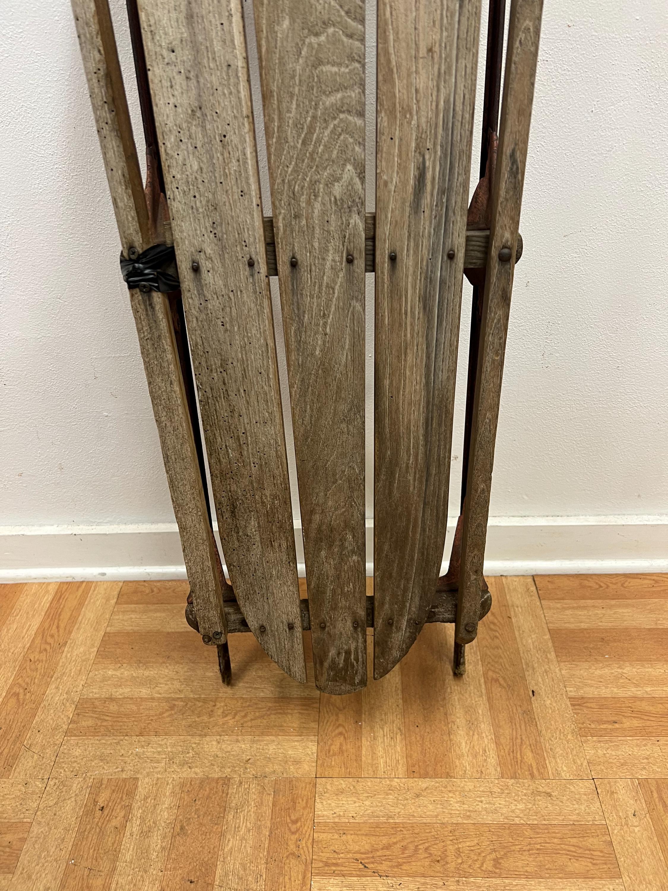 Vintage Wood Sled Metal Rail Long Wooden Wall Winter Decor Chic Shabby ...