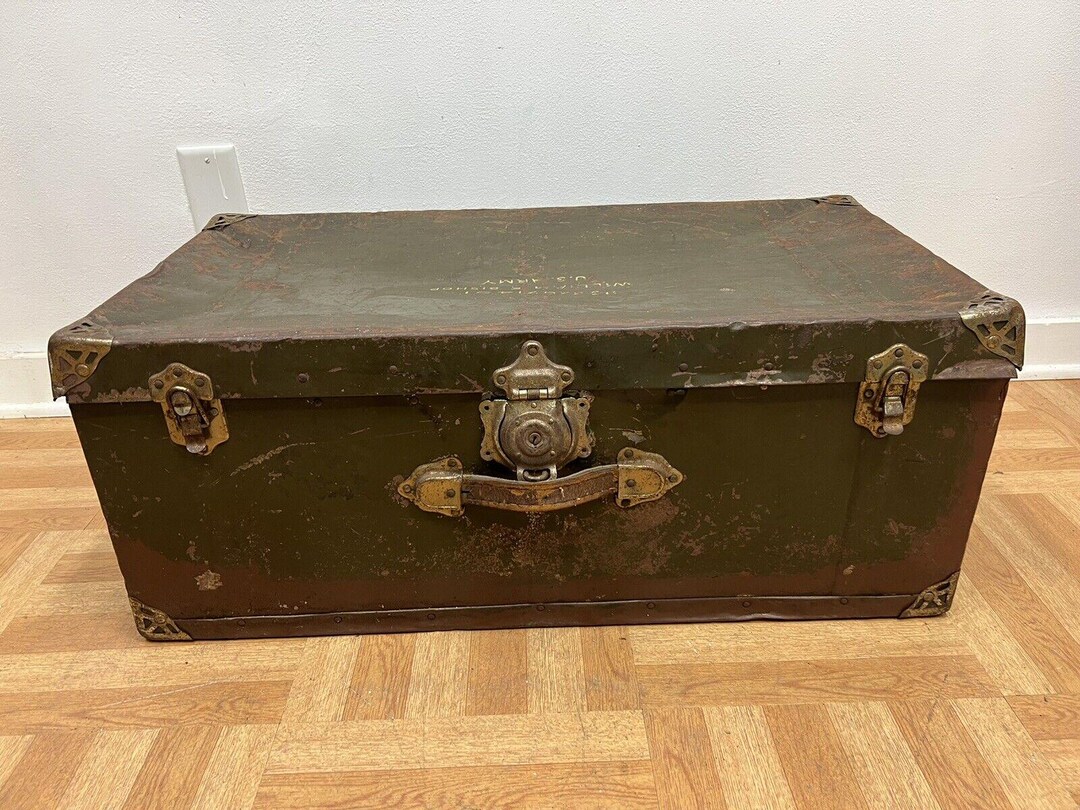 Vintage Military FOOT LOCKER Trunk Chest Storage Green Box Us Army ...