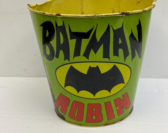 Vintage Batman & Robin Metal Trash Can - Mid Century Cheinco Waste Bin ...