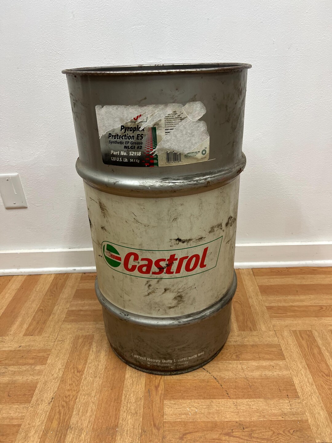 Vintage CASTROL OIL BARREL Advertising Metal Trash Garbage Can Waste ...