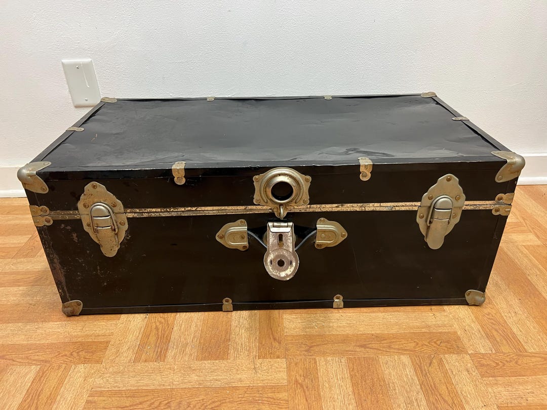 Vintage Black Storage Trunk - Chest Box, Coffee Table, Foot Locker ...