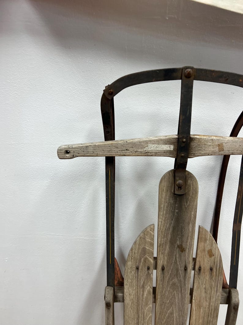 Vintage Wood Sled Metal Rail Long Wooden Wall Winter Decor Chic Shabby ...