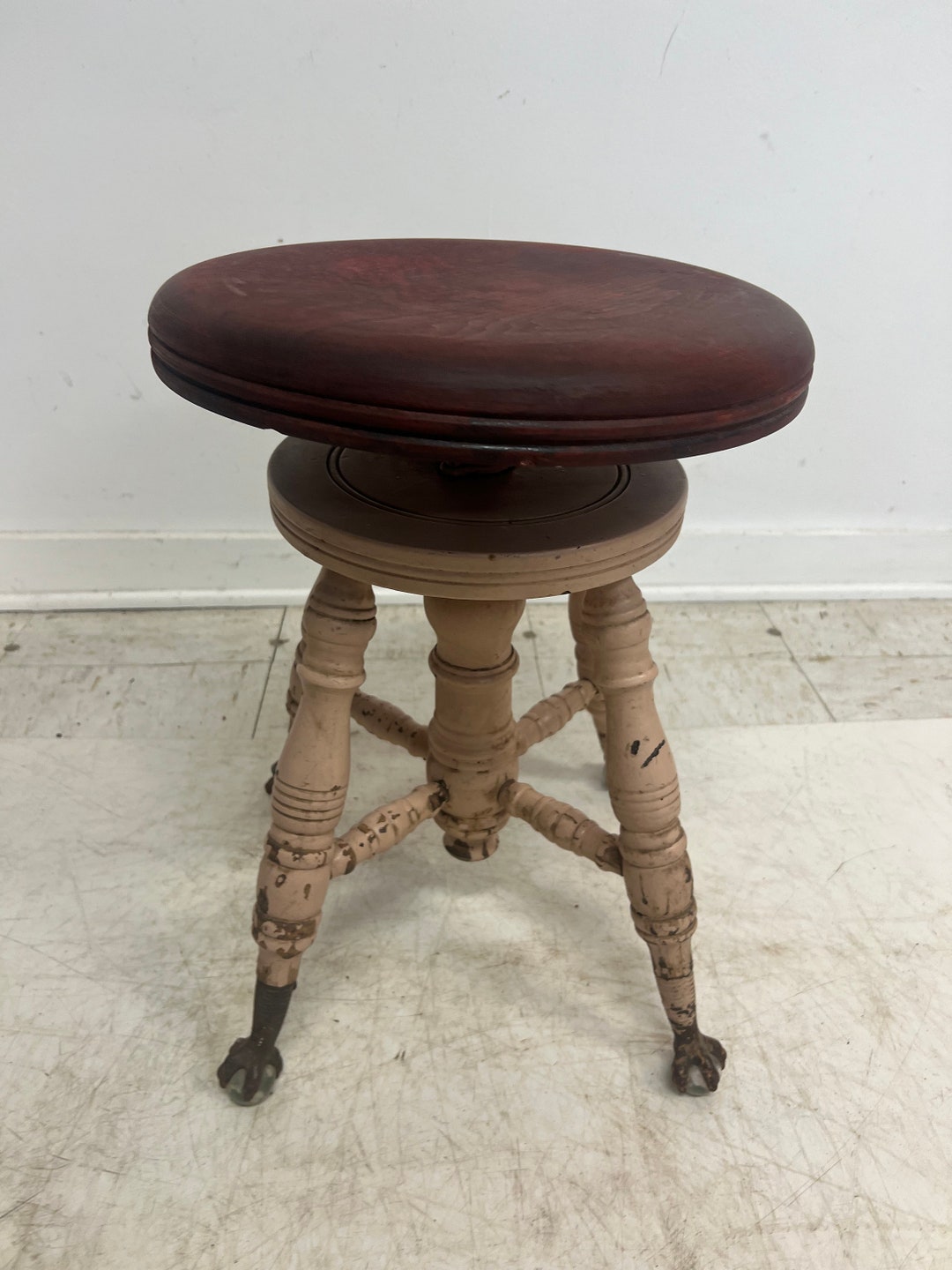 Antique PIANO STOOL Ball Claw Foot Wooden Shabby Glass - Etsy