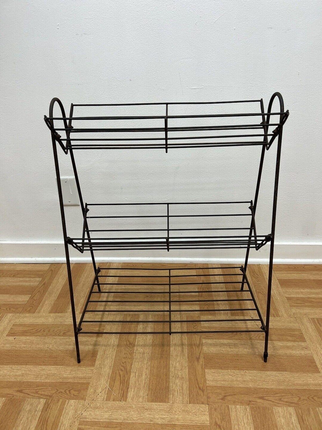 Mid Century Modern 45 Record Rack Stand Black 3 Tier Shelf Vintage Wire ...