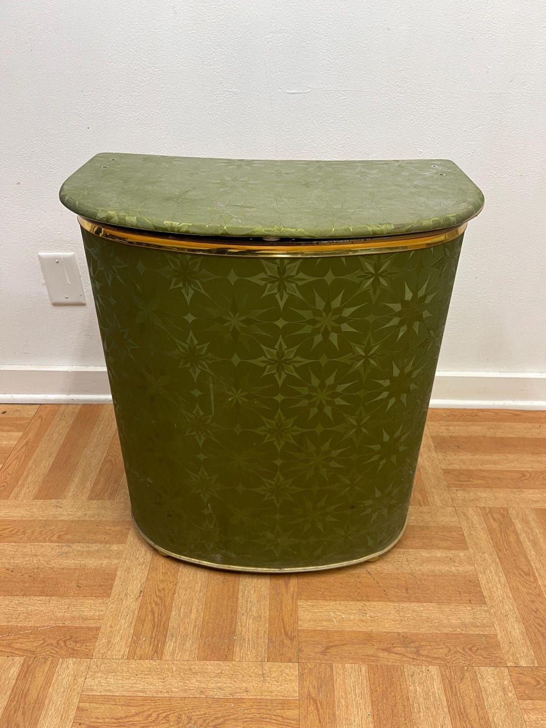Vintage VINYL HAMPER Storage Mid Century Modern Green Gold Redmon 60s ...