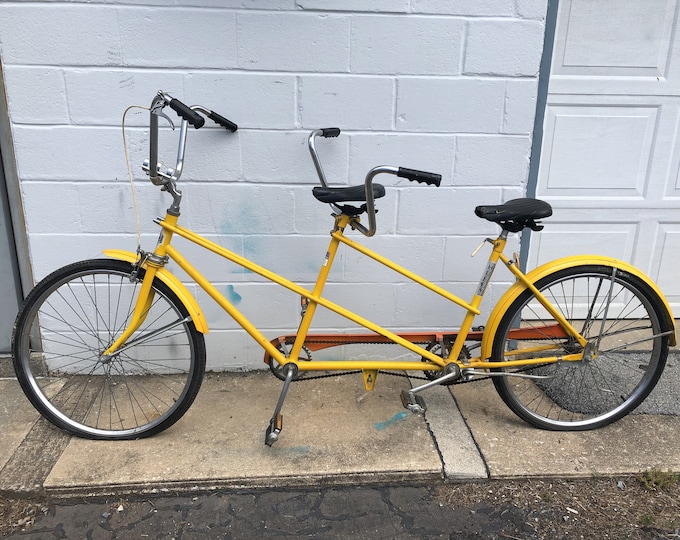 Vintage Huffy Tandem Bicycle Sunny Day Ride 60s 70s Two Person Yellow ...