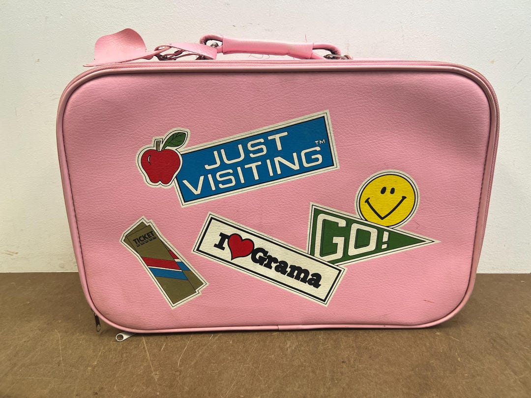Vintage Child's Pink Suitcase - 70s Vinyl Carryon, Visiting Grandma ...